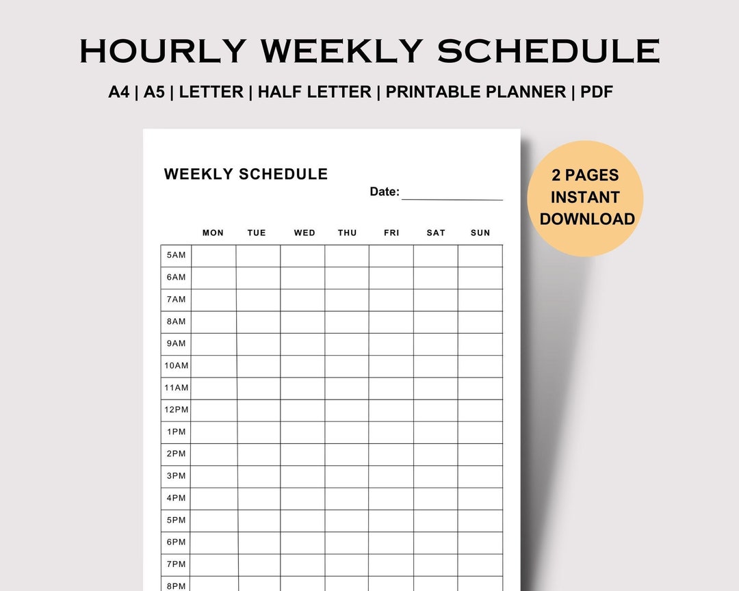 Half Hour Weekly Schedule Printable Half Hour Daily Schedule - Etsy