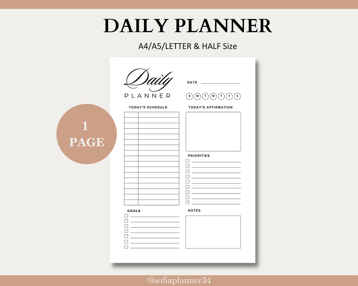 Daily Planner Printable PDF - Etsy