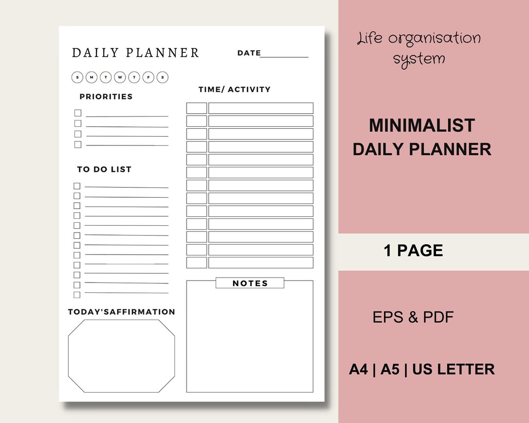 Minimalist Daily Planner Printable - Etsy