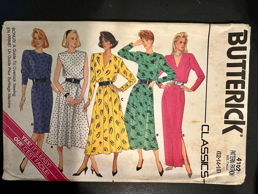 Butterick 4102, Misses' Pullover Dress, Size 12-14-16, Vintage 1980's ...