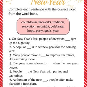 New Year Vocabulary and Reflection Worksheet – Fun and Engaging ...