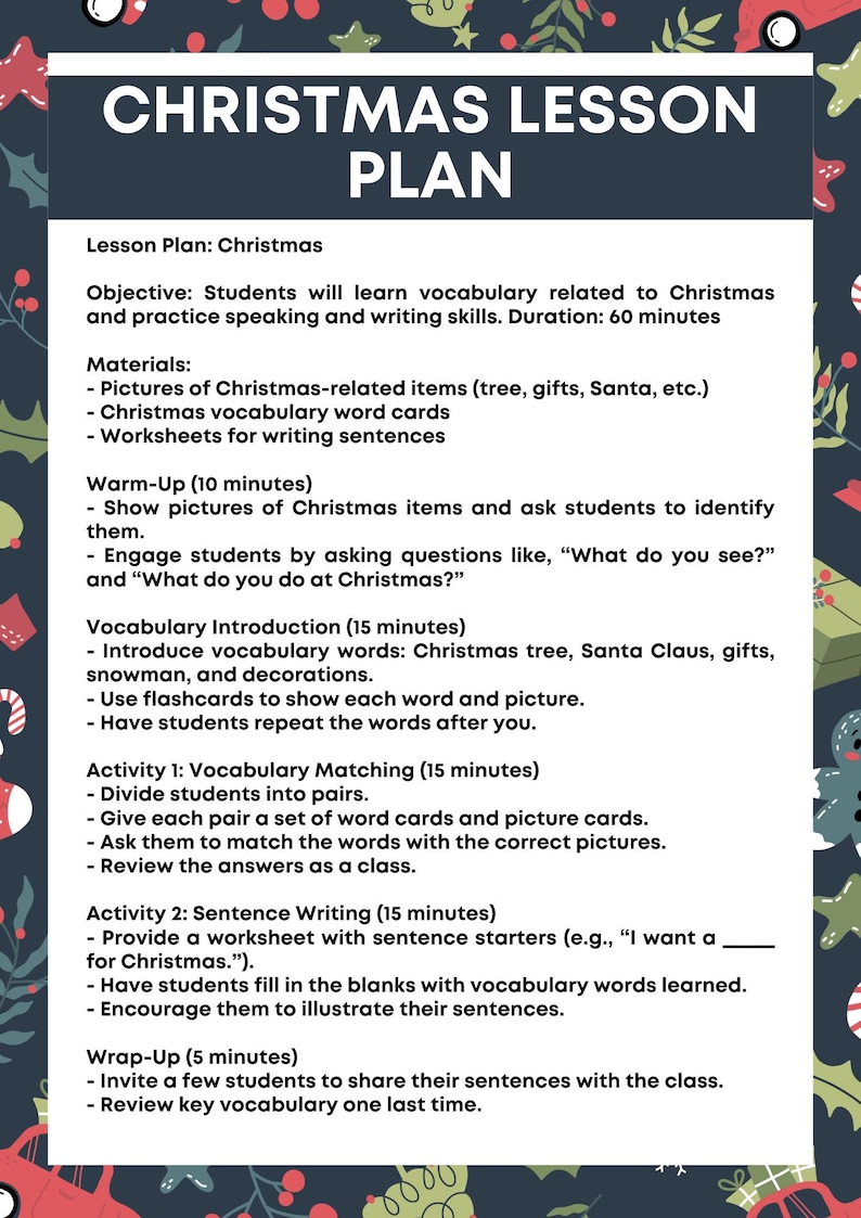 Christmas ESL Lesson Plan for Engaging Language Learning - Etsy