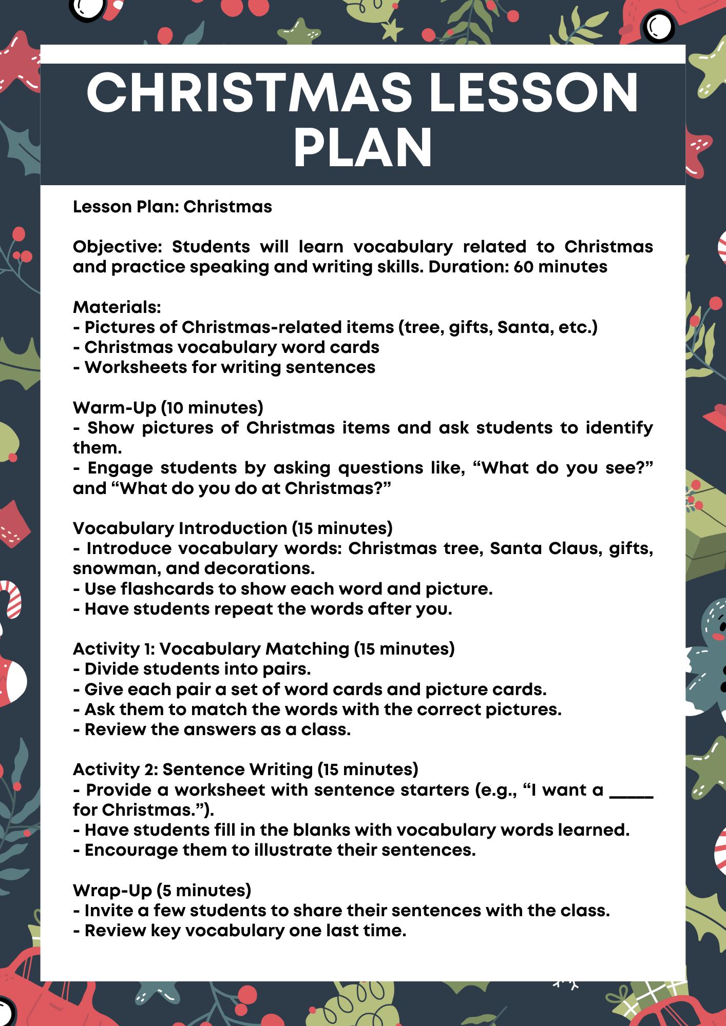 Christmas ESL Lesson Plan for Engaging Language Learning - Etsy