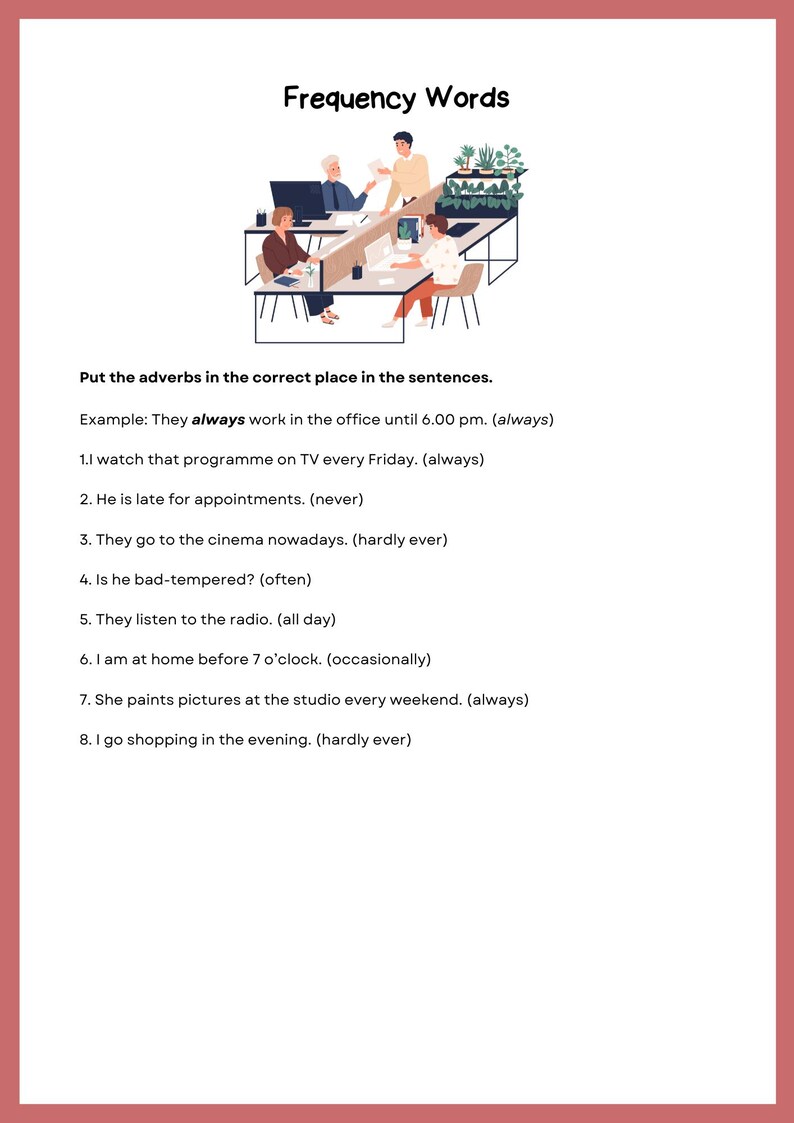 Adverbs of Frequency - Engaging ESL Worksheet for English Learners - Etsy