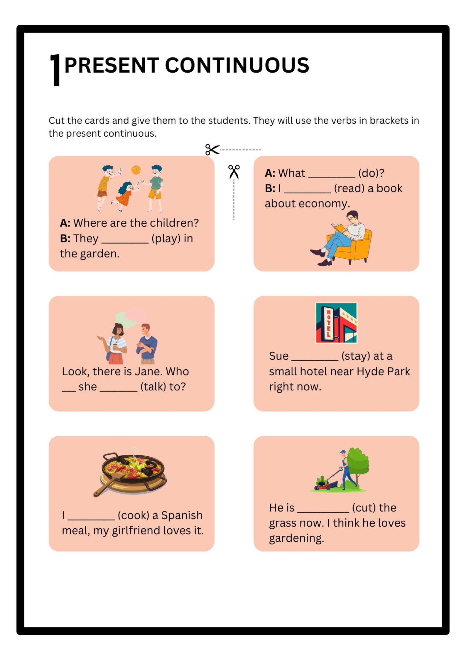 Engaging Present Continuous Tense Worksheets & Cards | ESL Teaching ...