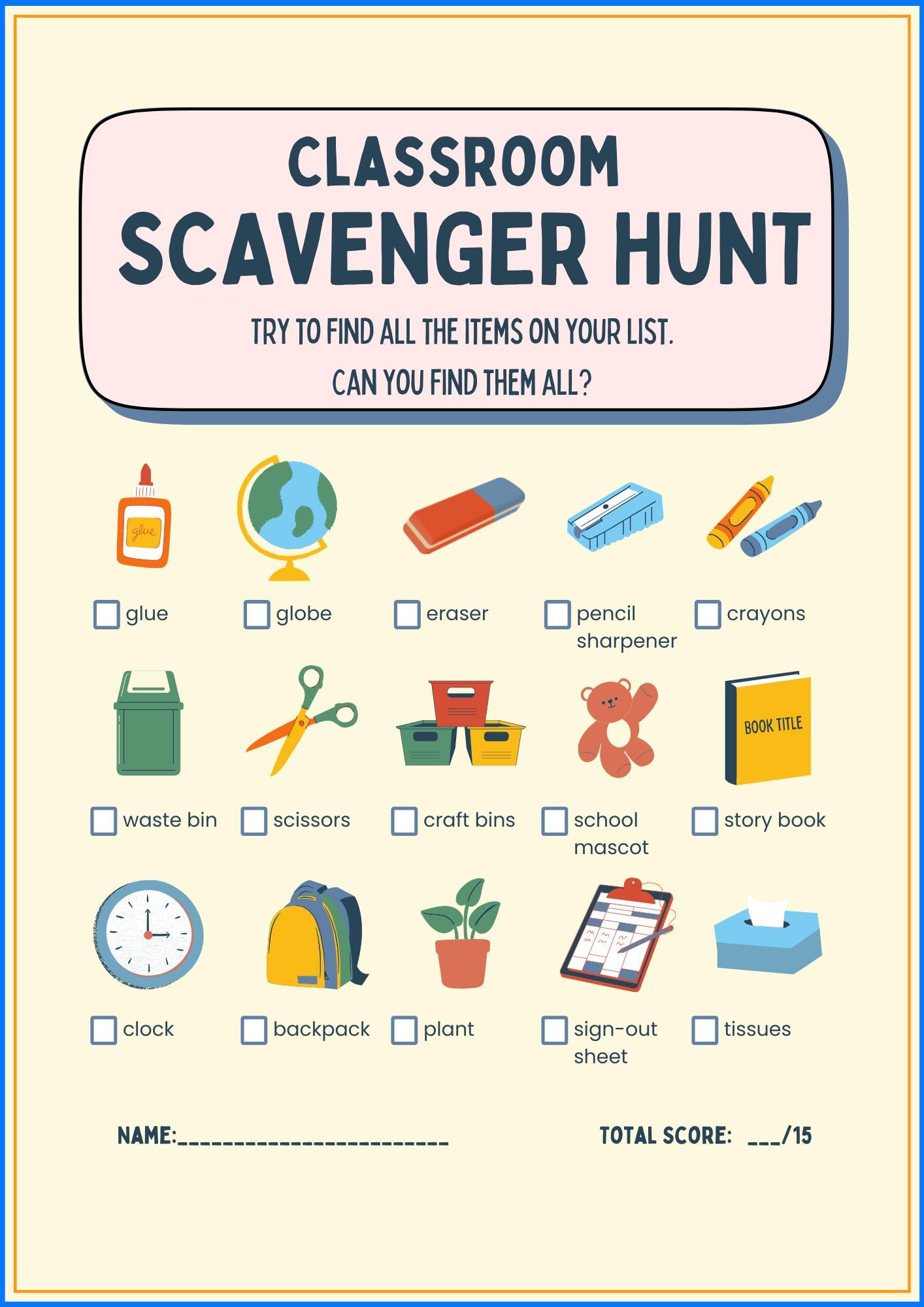 ESL Kids Classroom Scavenger Hunt Worksheet - Etsy