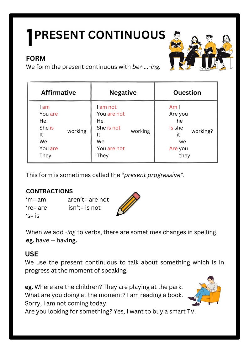 Engaging Present Continuous Tense Worksheets & Cards | ESL Teaching ...