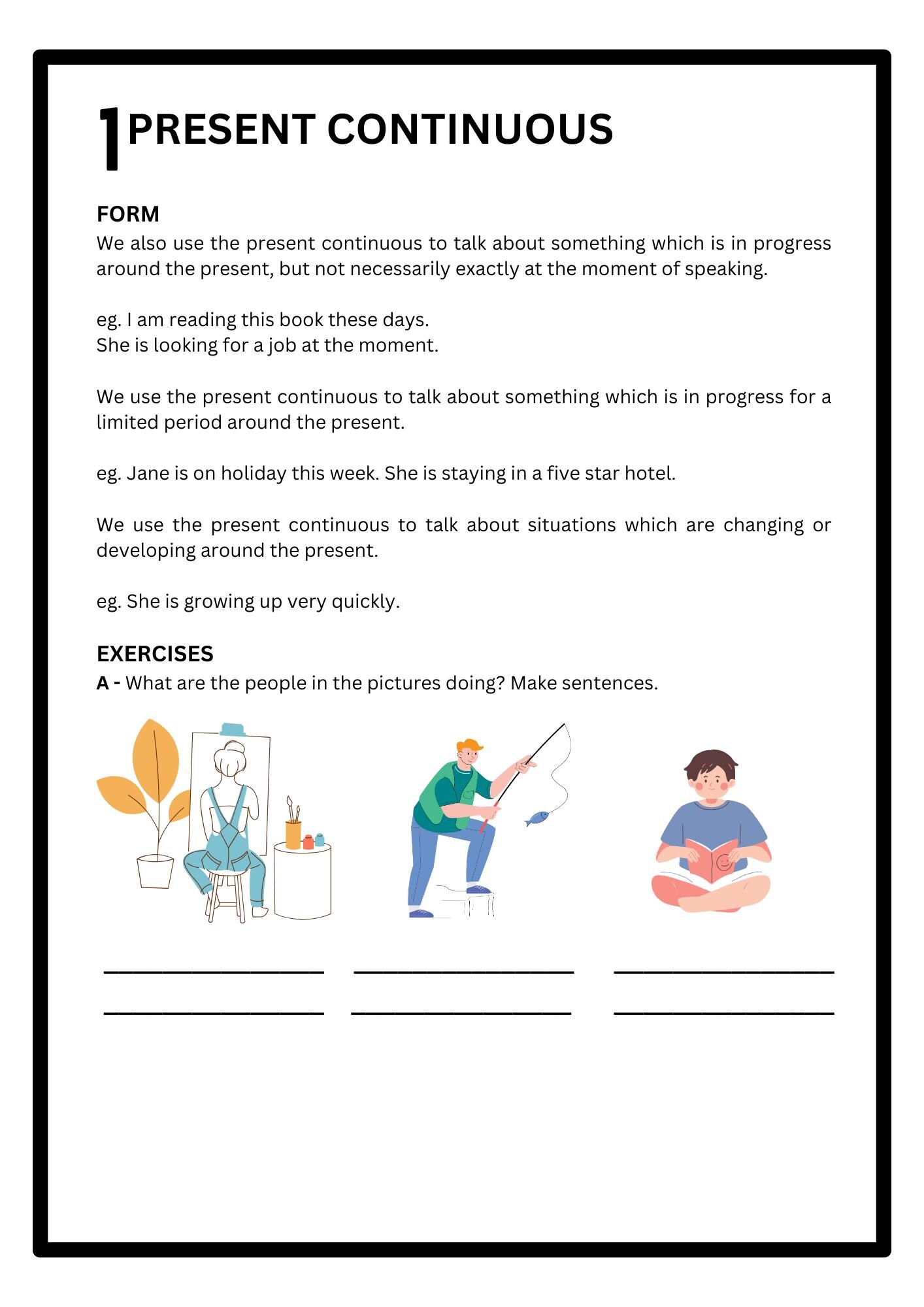 Engaging Present Continuous Tense Worksheets & Cards | ESL Teaching ...