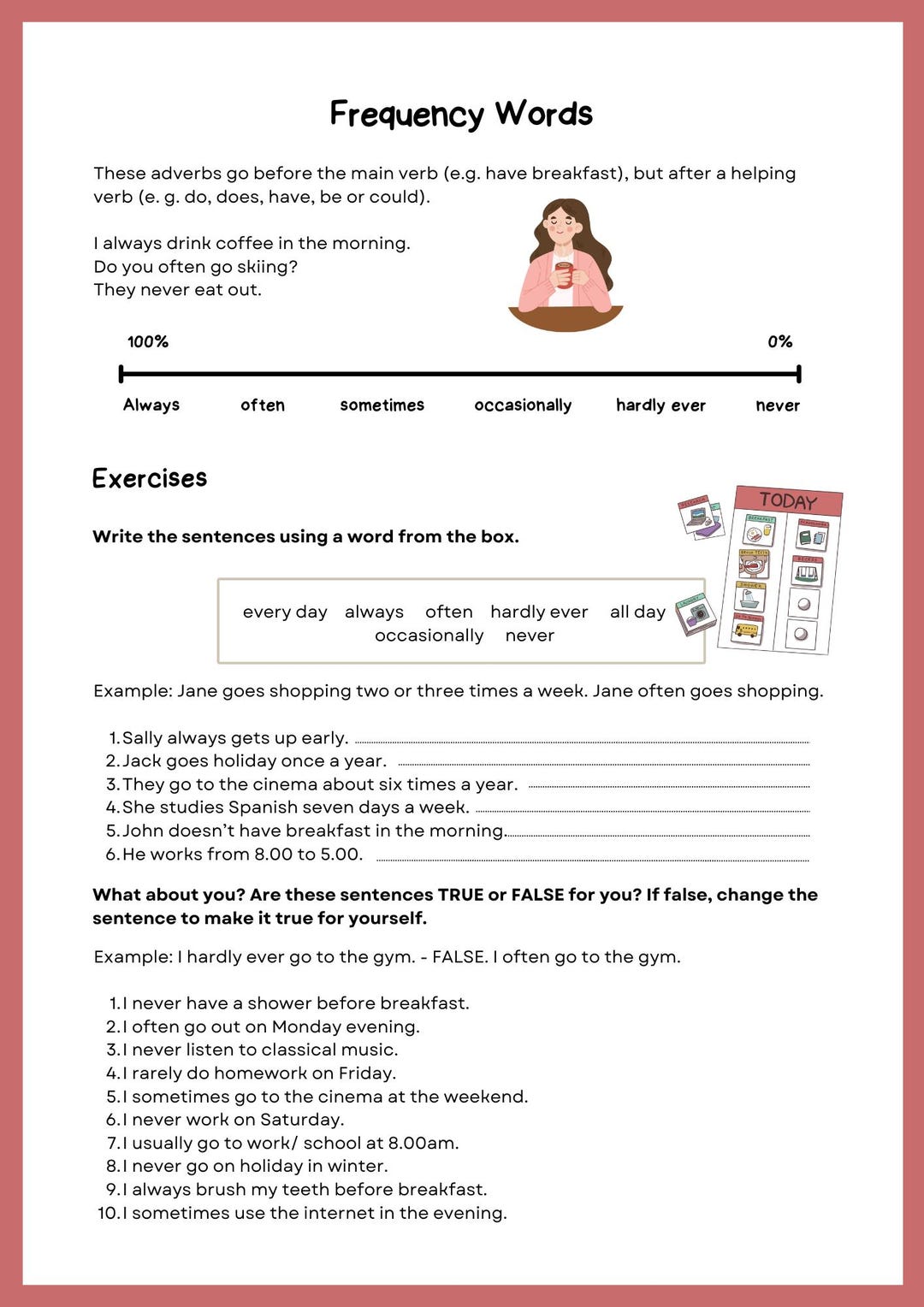 Adverbs of Frequency - Engaging ESL Worksheet for English Learners - Etsy