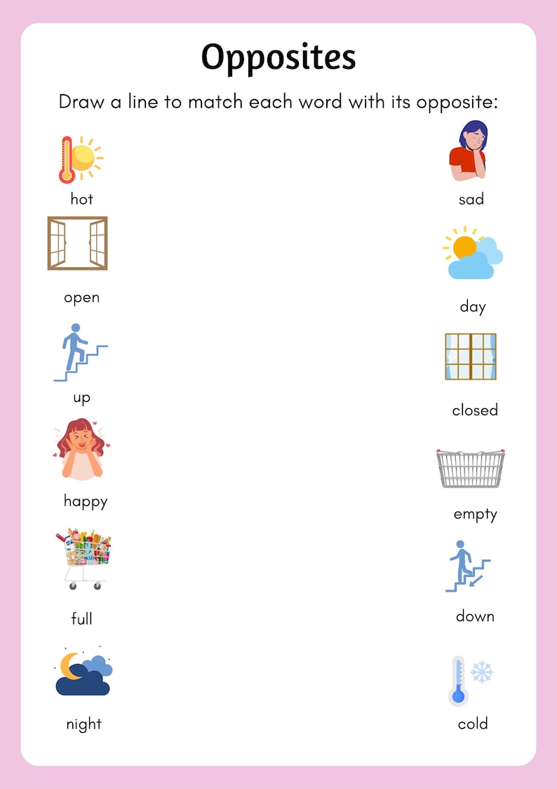 Opposites Worksheet Bundle for Kids | Fun ESL & Early Learning ...