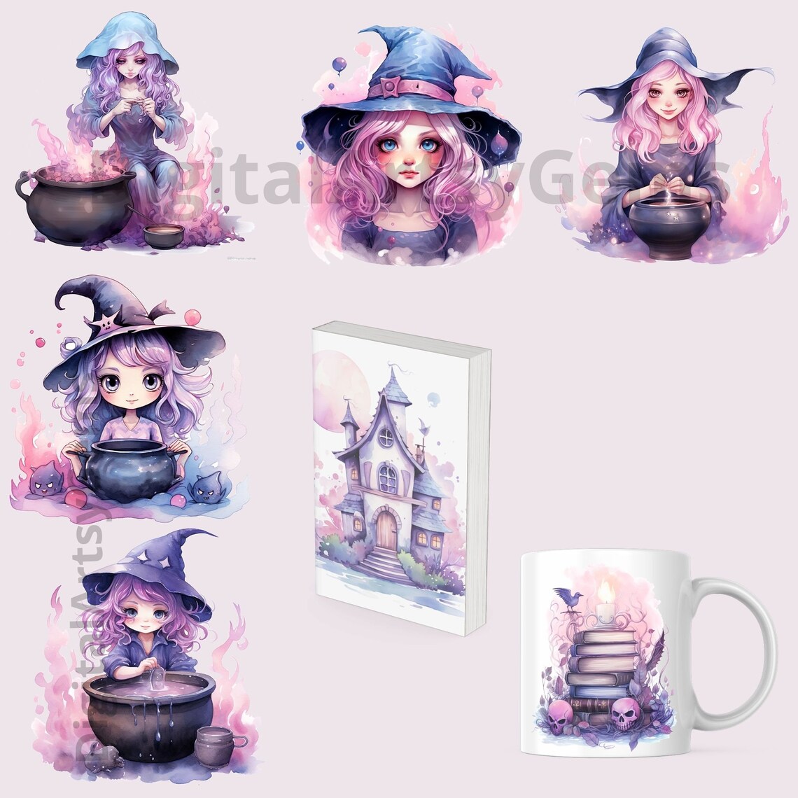 20 Pastel Cute Witch Halloween Clipart Transparant Pngs for - Etsy