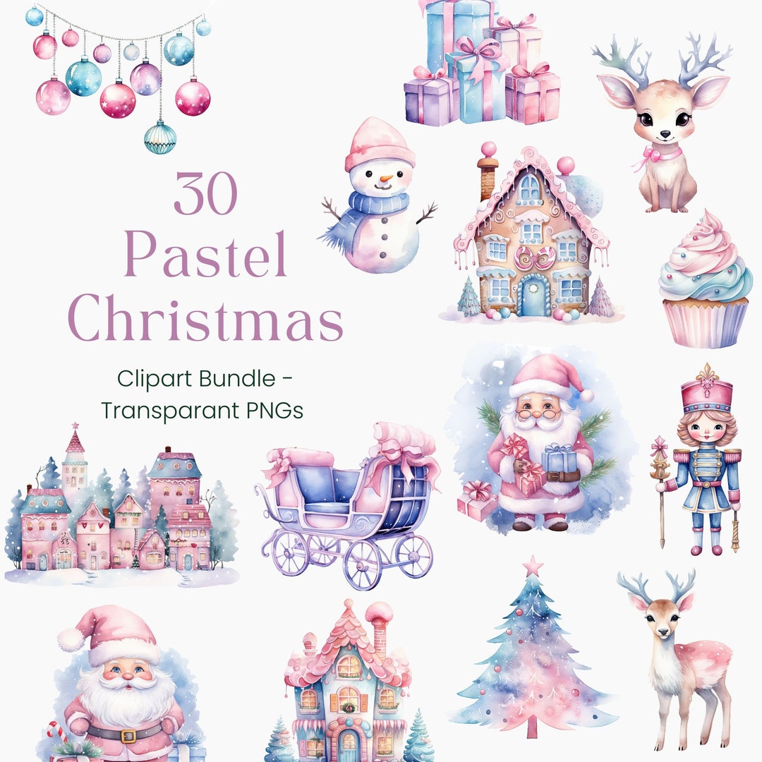 Cute Christmas Pastel Clipart Bundle, Pastell, Xmas Clipart, Christmas ...