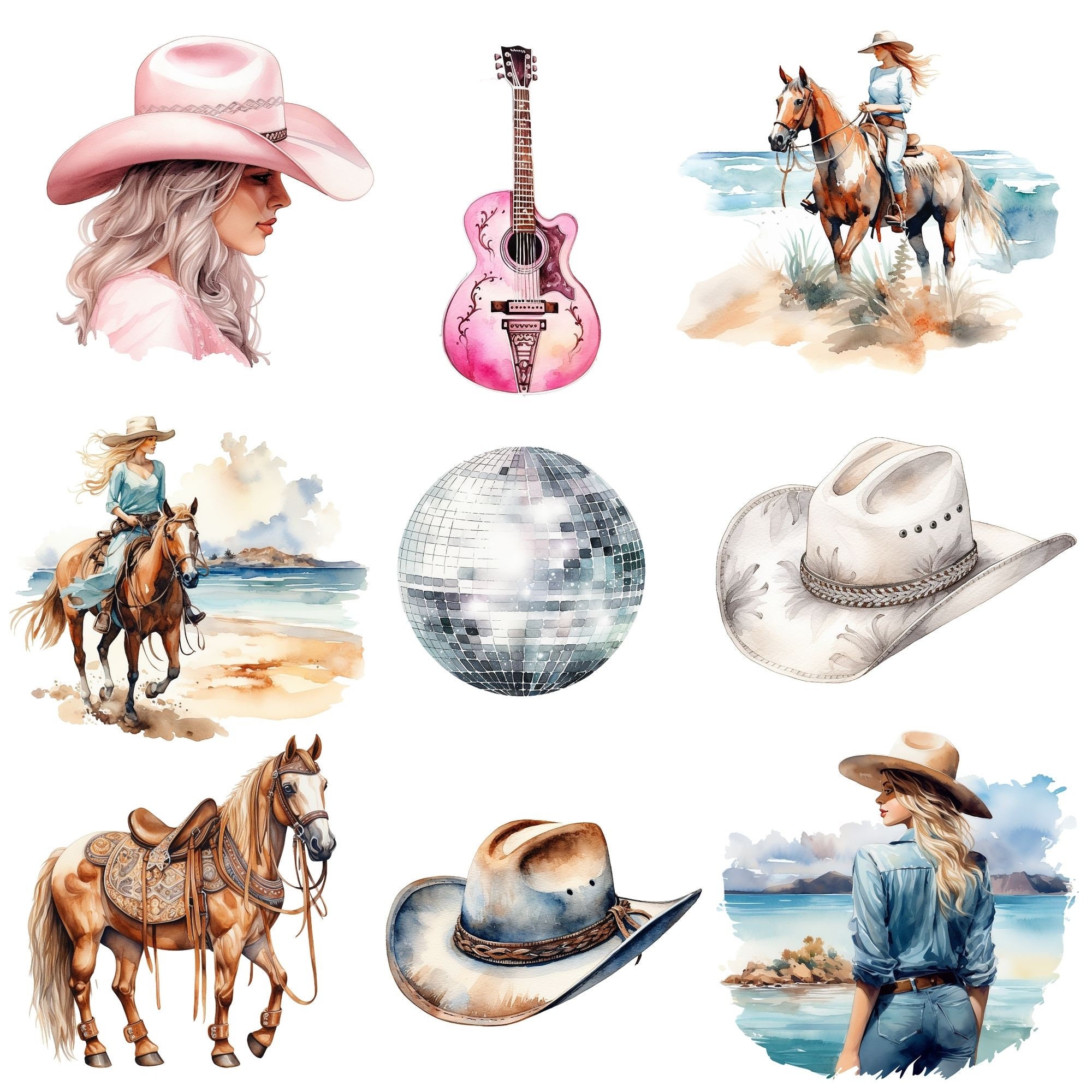 20 Coastal Cowgirl Clipart, Pink Cowgirl, Western Clipart Bundle ...