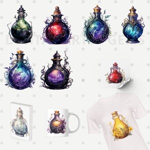 Magical Potion Bottles Clipart, Witchy Potions, Witchy Pages, Flower ...