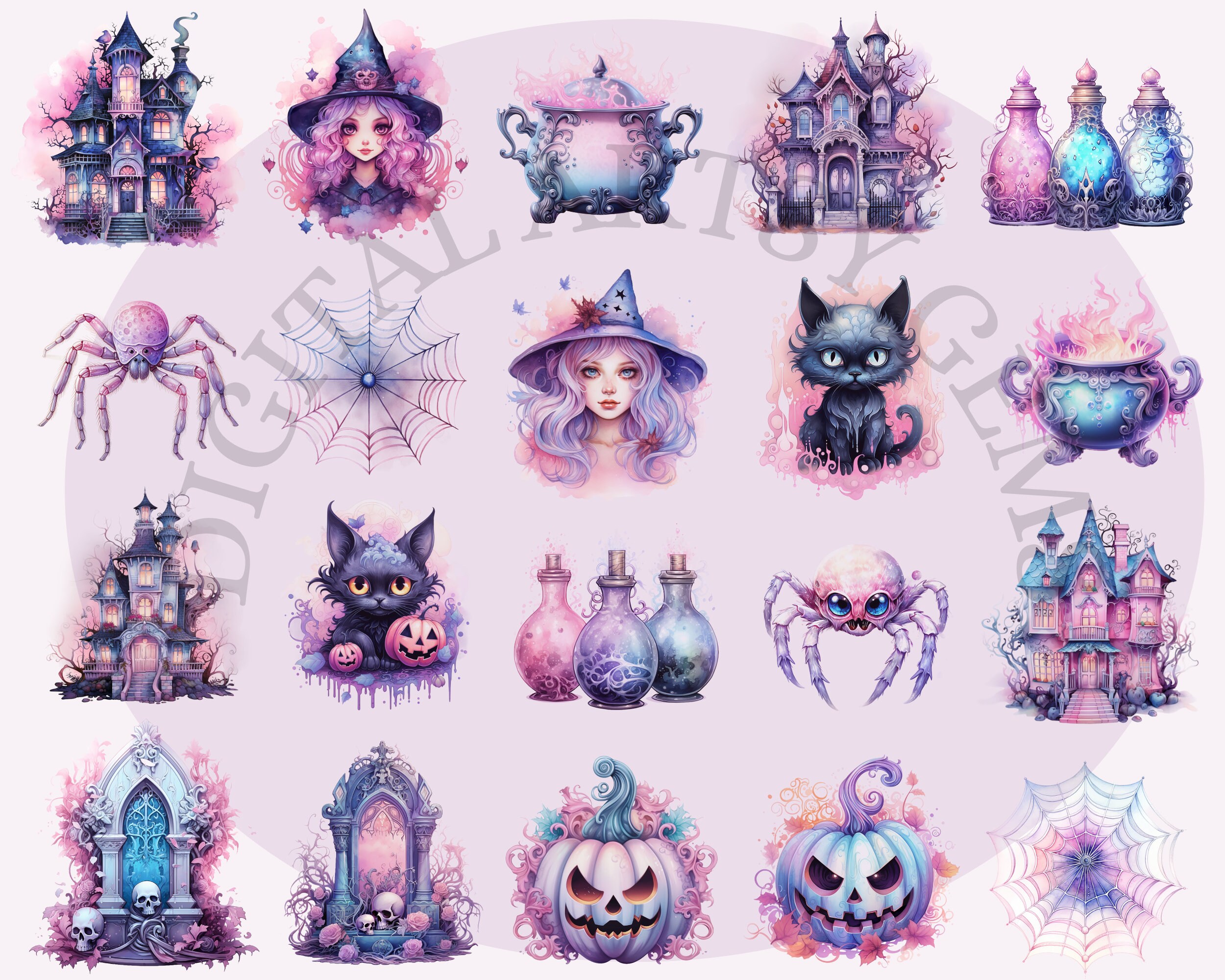 20 Spooky Pastel Halloween Clipart Bundle Transparant Pngs - Etsy