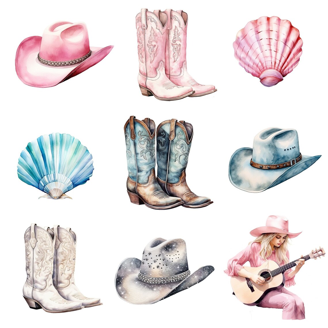 20 Coastal Cowgirl Clipart, Pink Cowgirl, Western Clipart Bundle ...