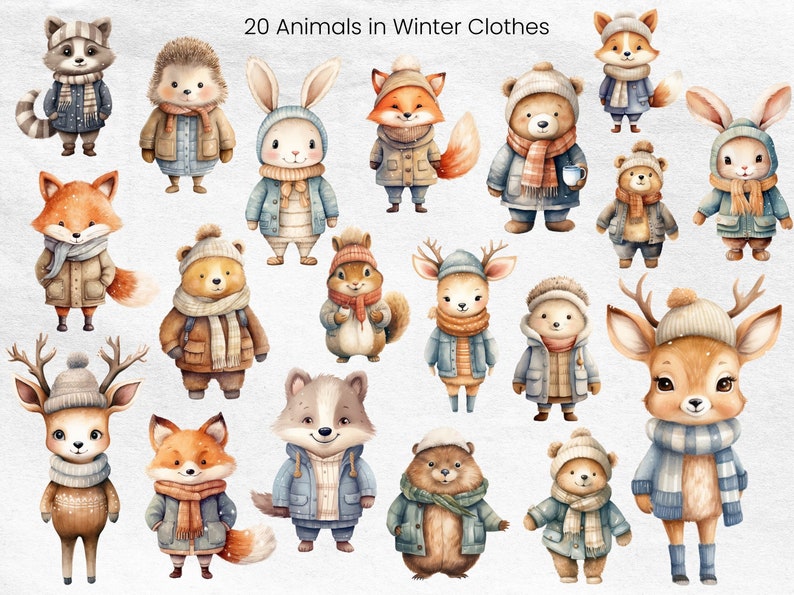 Cozy Winter Woodland Animal Clipart Png-bundle,hygge Winter PNG Clipart ...