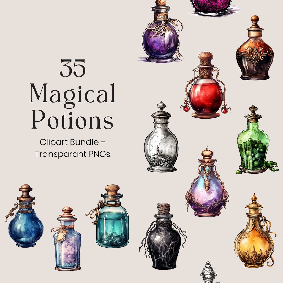 35 Magical Potions Magic Watercolor Clipart, Magic Bottles, Potion ...