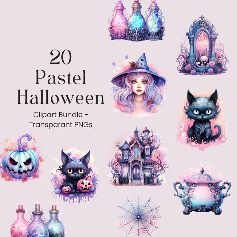 20 Spooky Pastel Halloween Clipart Bundle Transparant Pngs - Etsy