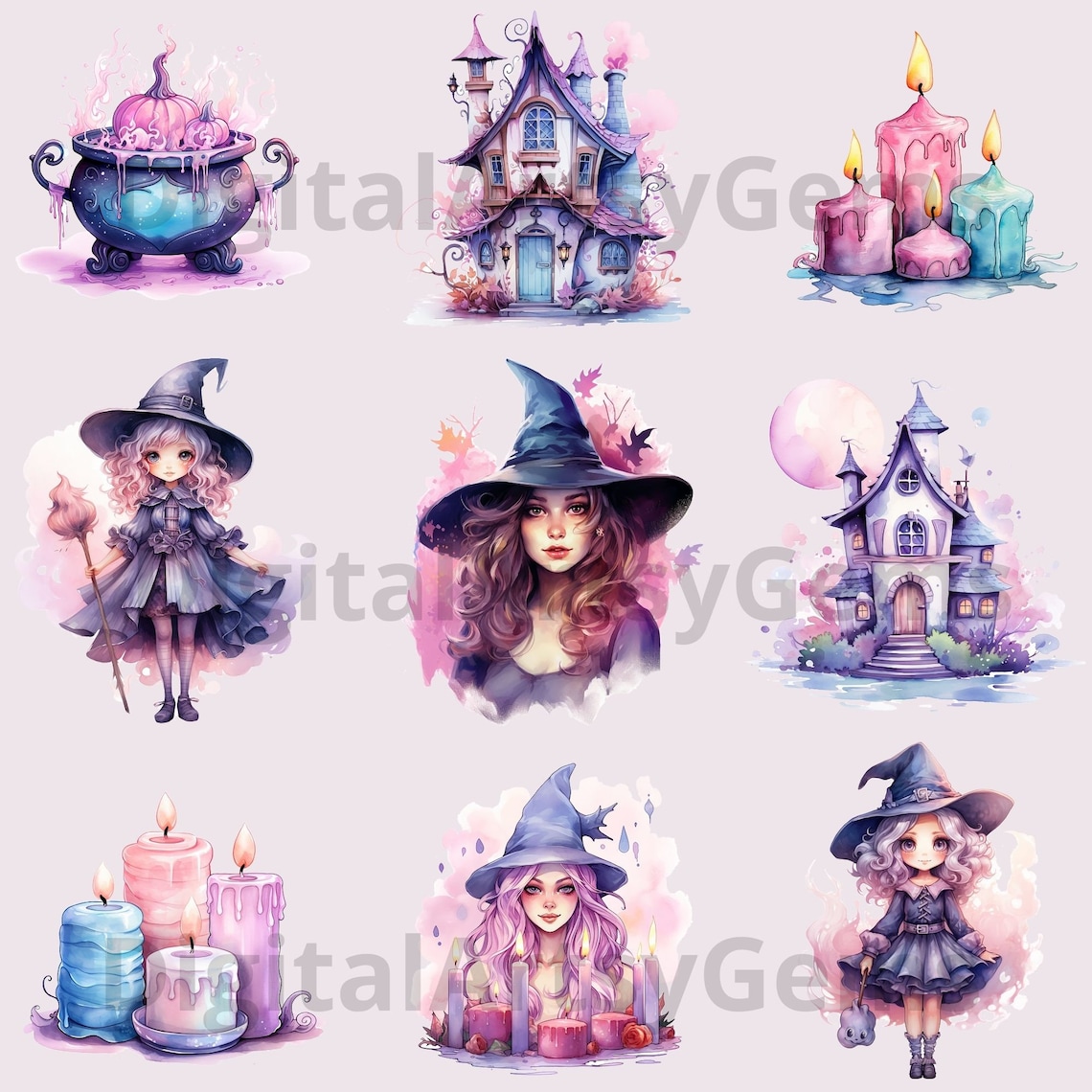 20 Pastel Cute Witch Halloween Clipart Transparant Pngs for - Etsy