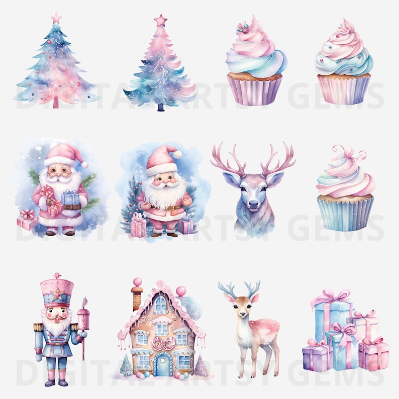 Cute Christmas Pastel Clipart Bundle, Pastell, Xmas Clipart, Christmas ...