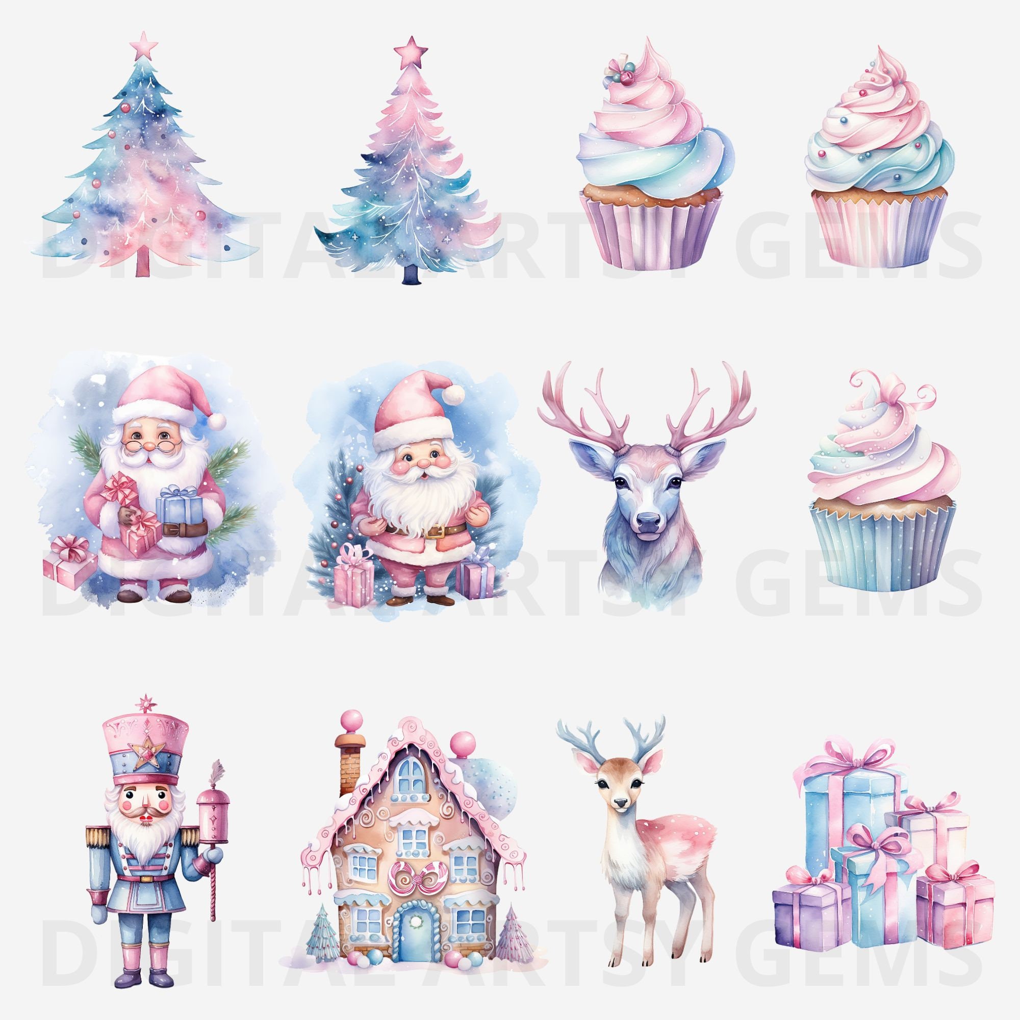 Cute Christmas Pastel Clipart Bundle, Pastell, Xmas Clipart, Christmas ...