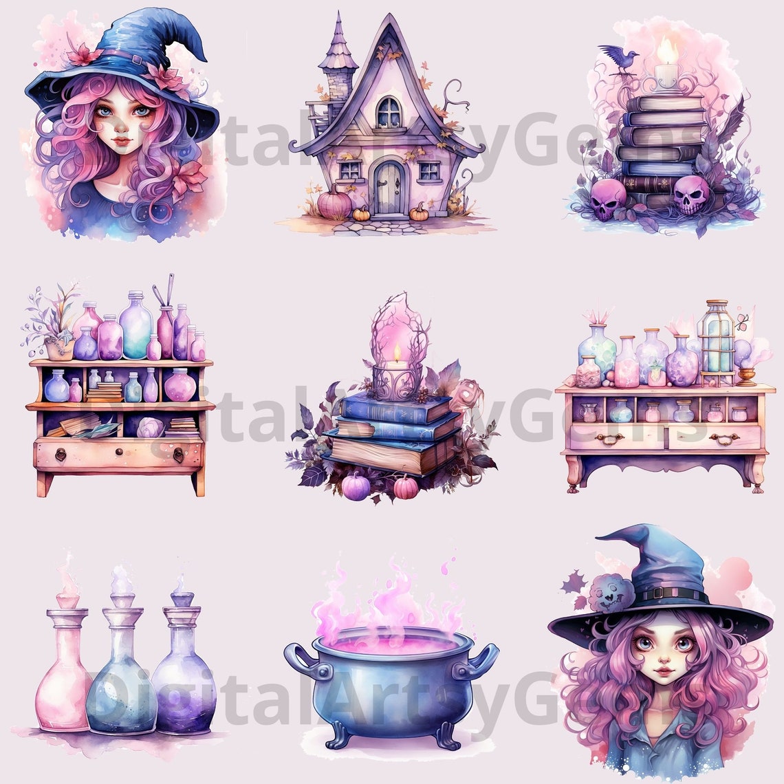 20 Pastel Cute Witch Halloween Clipart Transparant Pngs for - Etsy