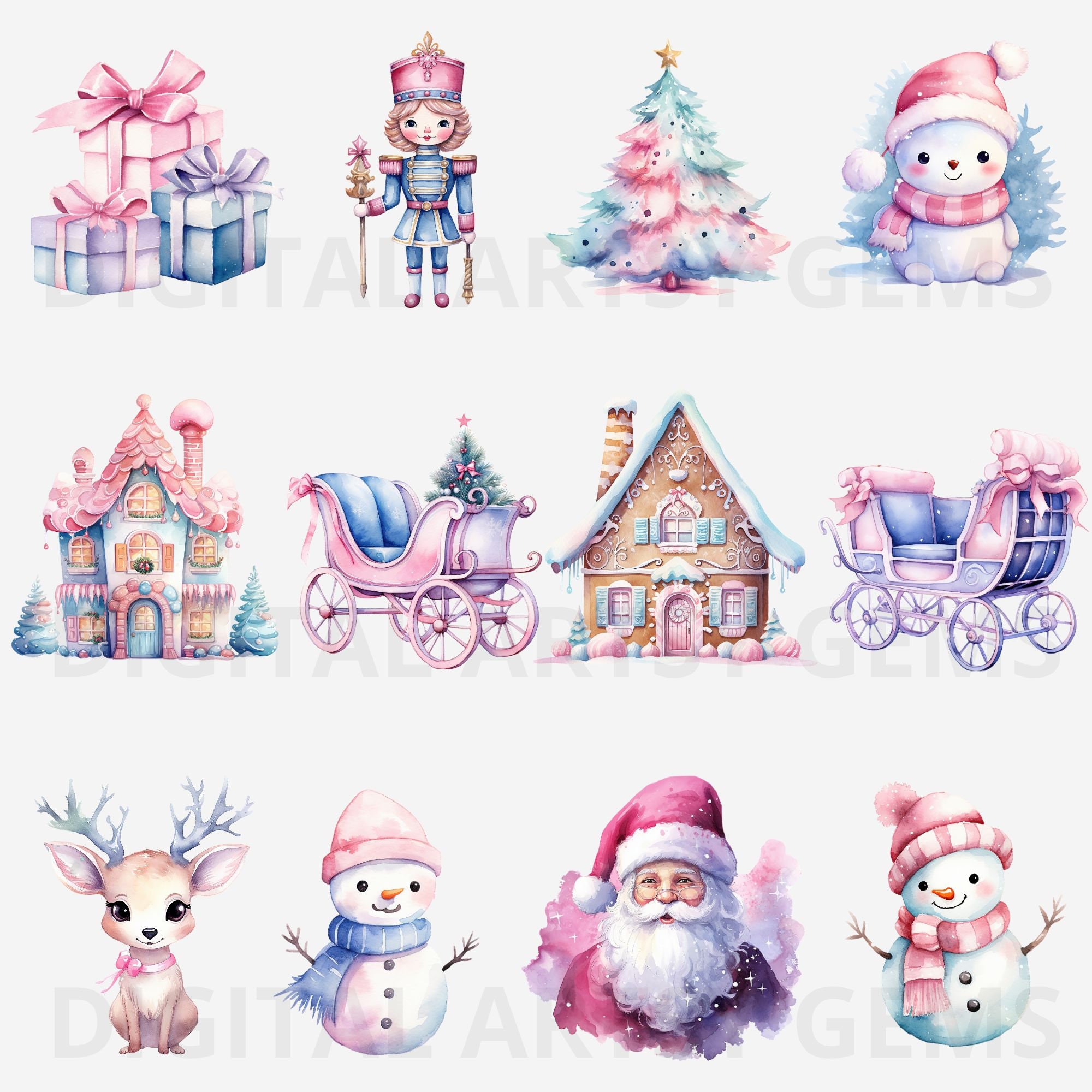 Cute Christmas Pastel Clipart Bundle, Pastell, Xmas Clipart, Christmas ...