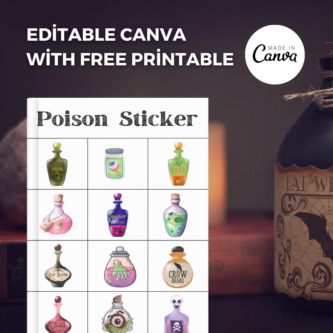 Poison Sticker Editable Canva Template Instant Download - Etsy