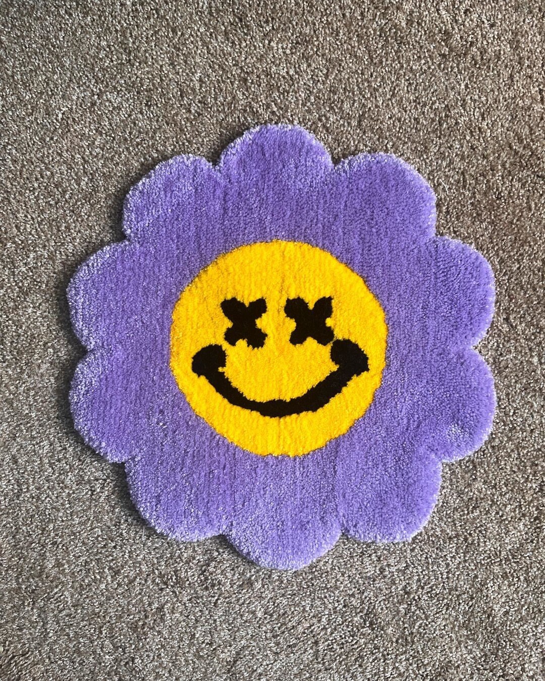 Lilac Pastel Purple Dizzy Smiley Flower Tufted Rug Good Vibes Only - Etsy