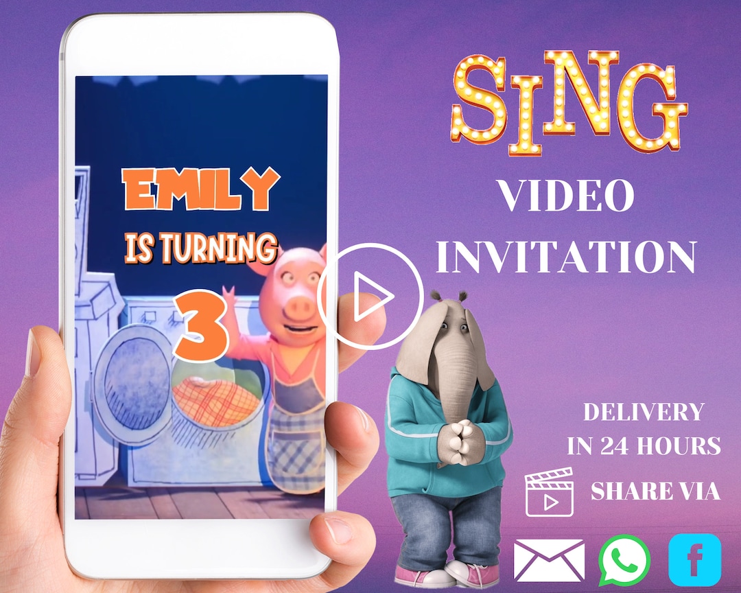 Sing Movie Video Invitation, Sing Birthday Party Video Invitation, Sing ...