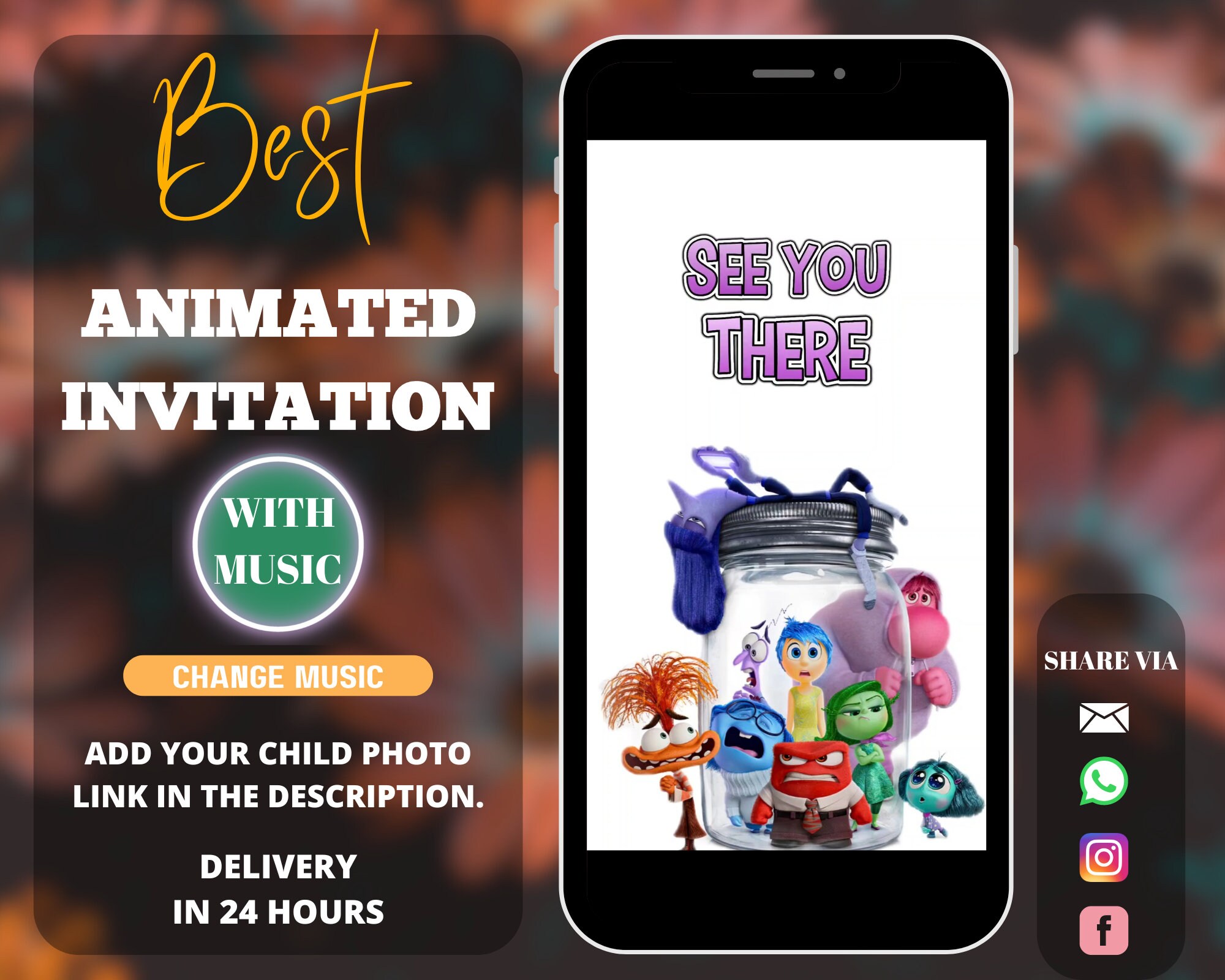 Inside Out 2 Birthday Video Invitation, Inside Out 2 Invitation, Inside ...