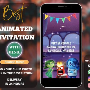 Inside Out 2 Birthday Video Invitation, Inside Out 2 Invitation, Inside ...