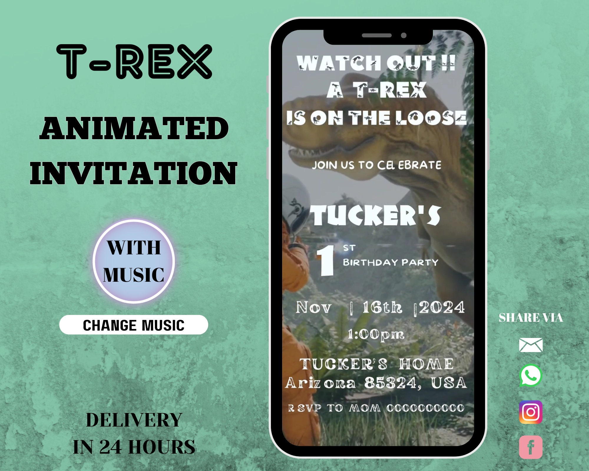 Trex Birthday Invitation, Dinosaur Birthday Invitation, Jurassic World ...