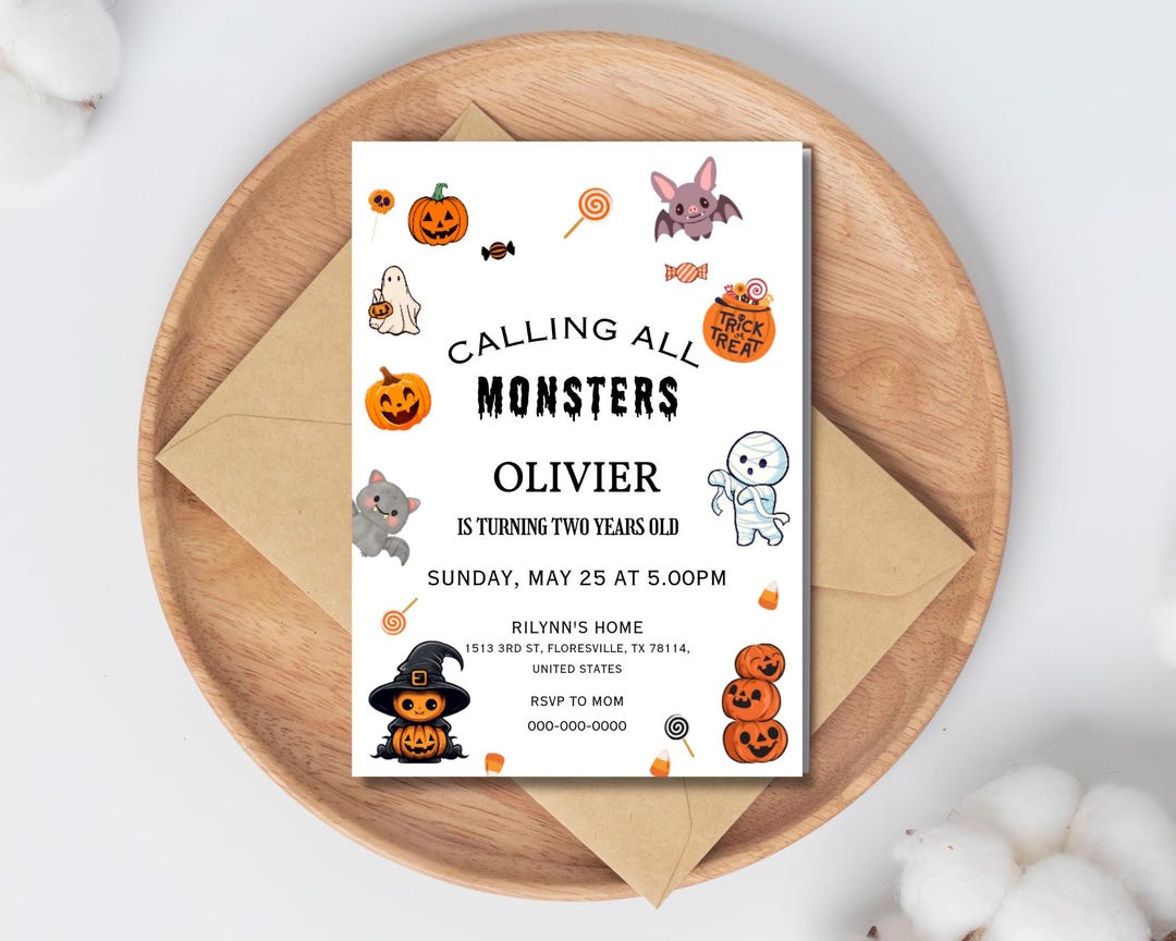 Monsters Halloween Birthday Invitation, Editable Halloween Invitation ...