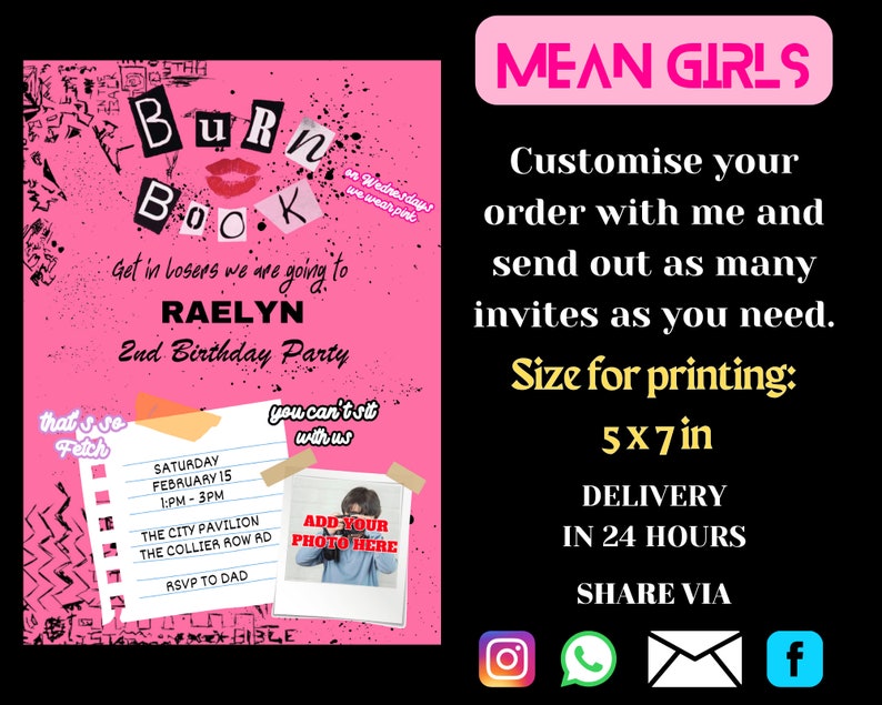 Mean Girls Movie Party Invitation, Mean Girls Party Invitation, Mean ...