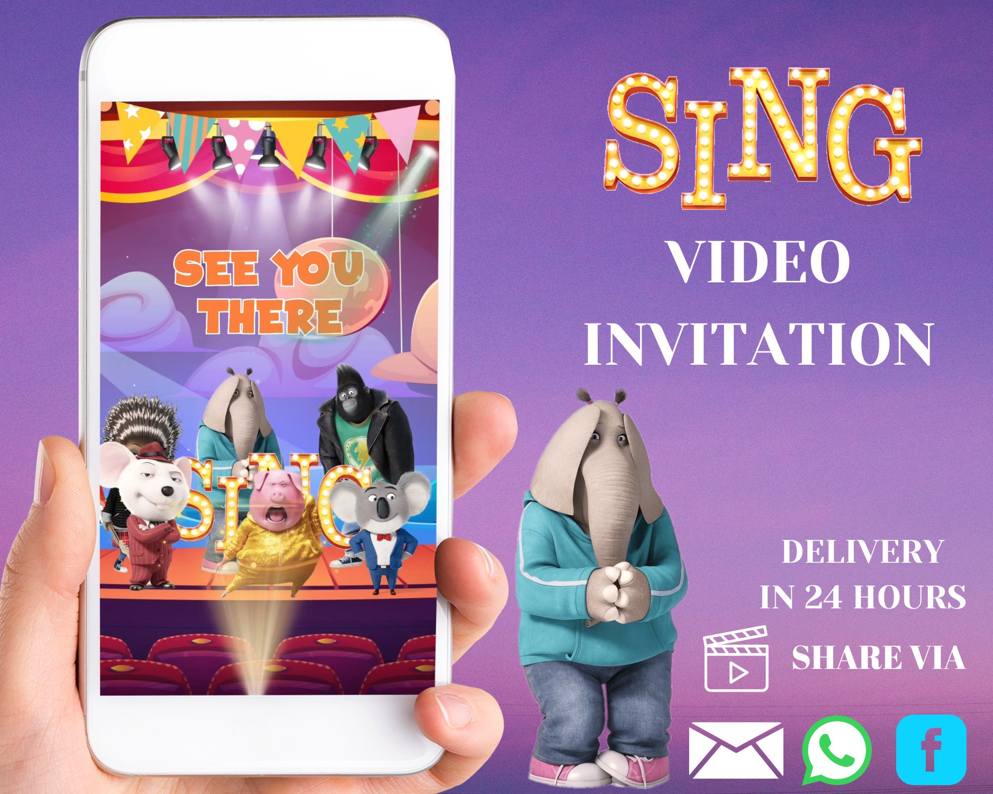 Sing Movie Video Invitation, Sing Birthday Party Video Invitation, Sing ...