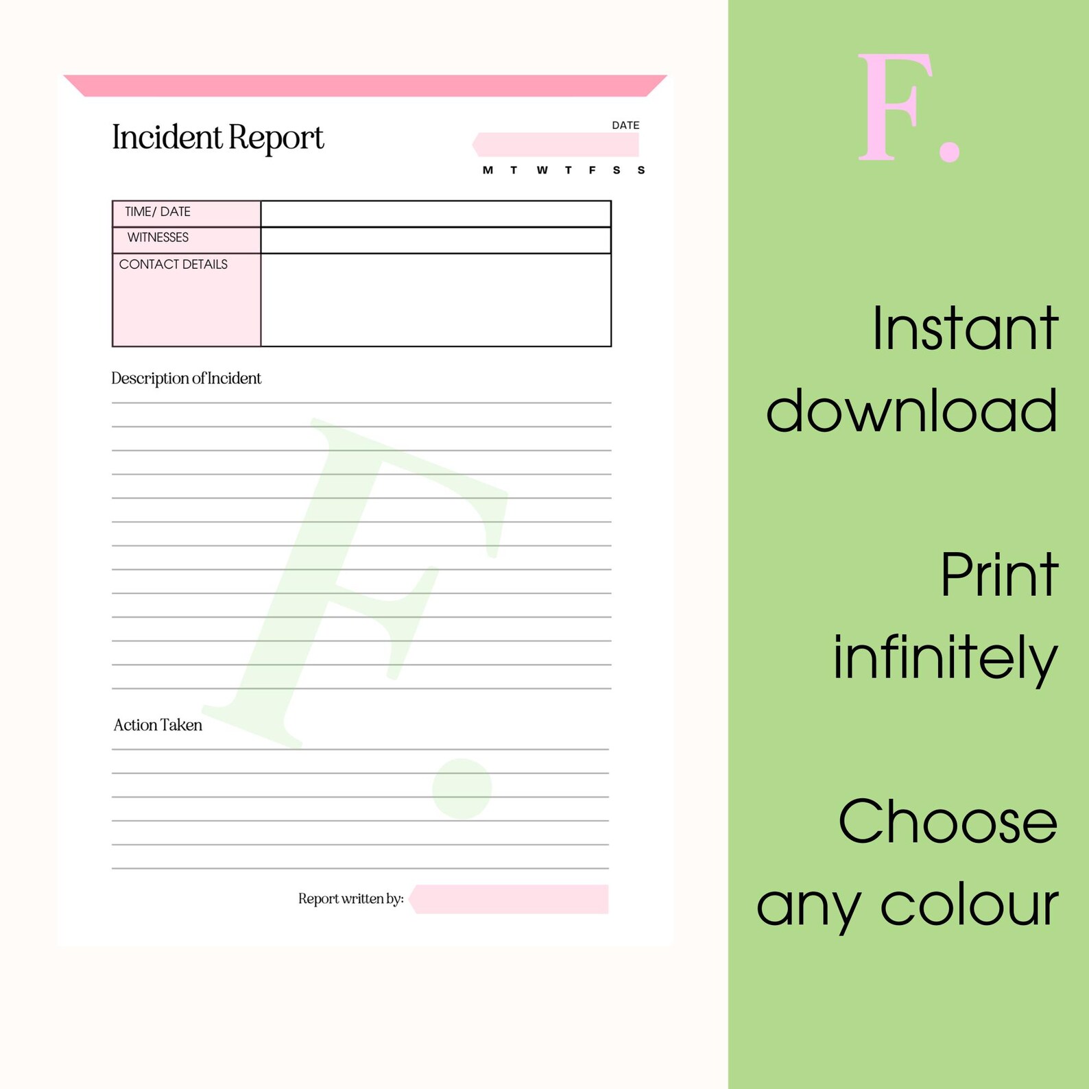 Printable Incident Log, Accident Log Sheets, Incident Report Template ...