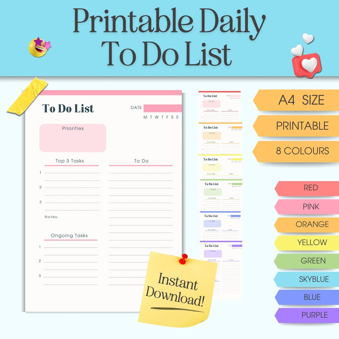 Printable to Do List, Daily List, PDF Planner, A4 Task List, Print at ...