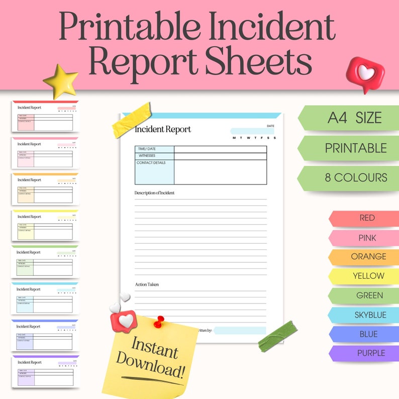 Printable Incident Log, Accident Log Sheets, Incident Report Template ...
