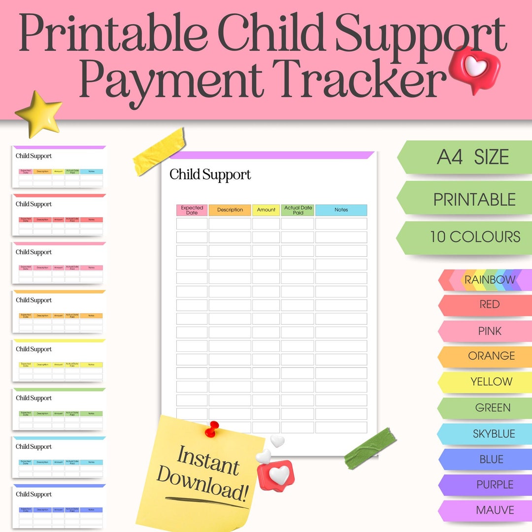 Printable Child Support Payment Tracker, Child Custody, Payment ...