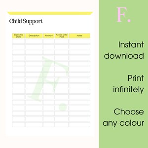 Printable Child Support Payment Tracker, Child Custody, Payment ...