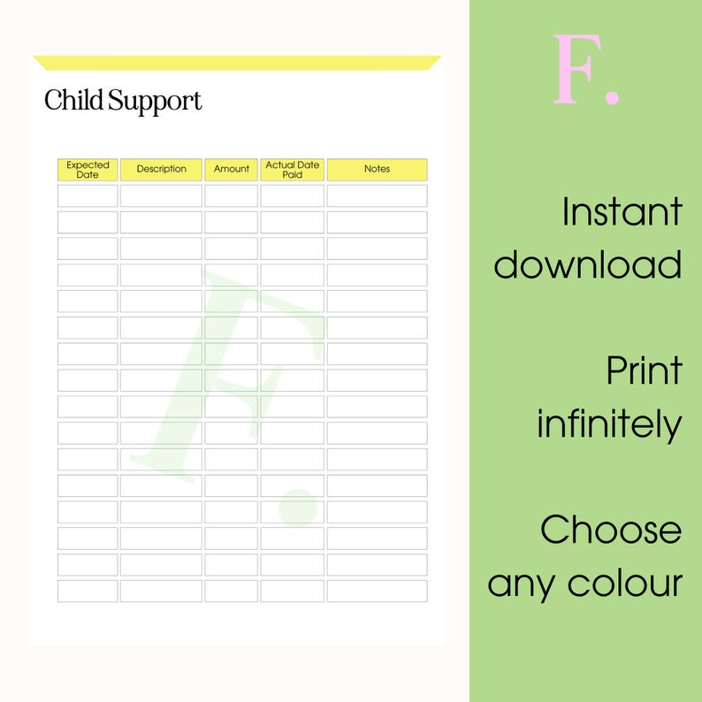 Printable Child Support Payment Tracker, Child Custody, Payment ...