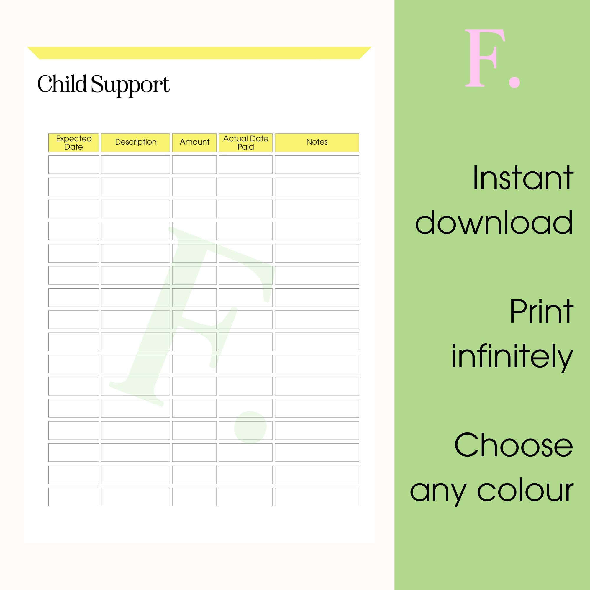 Printable Child Support Payment Tracker, Child Custody, Payment ...