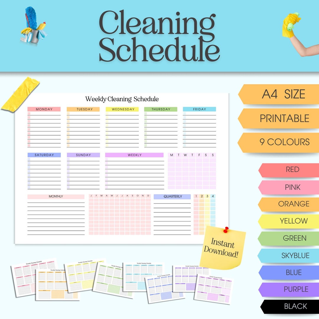 PRINTABLE Cleaning Planner, Weekly Cleaning Checklist, A4 Task Schedule ...