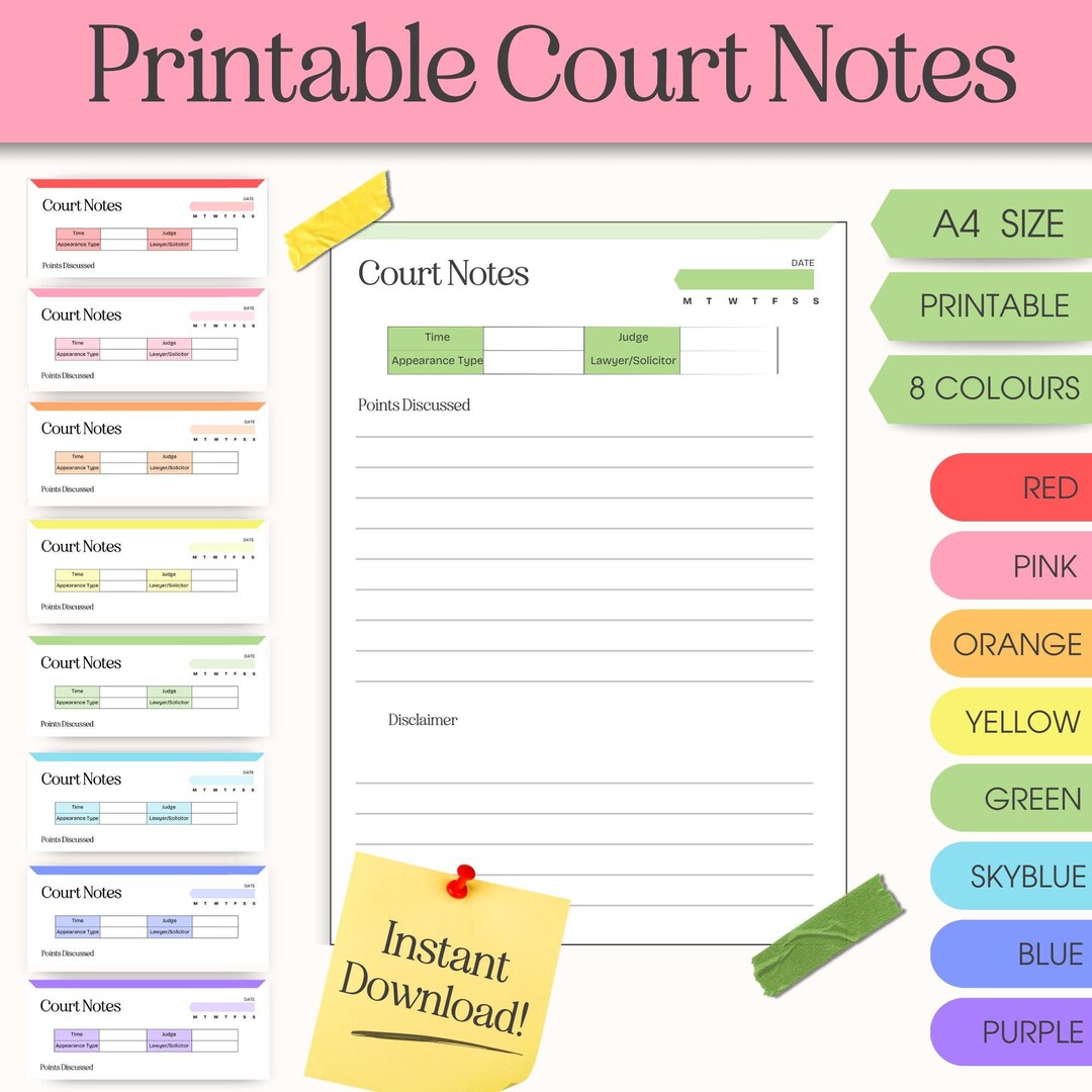 Printable Court Notes, Court Records, Track Court Cases, Takes Notes ...