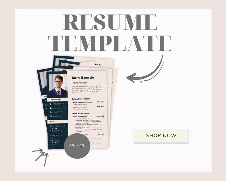 Project Manager Resume Editable Template CV Template Word Professional ...