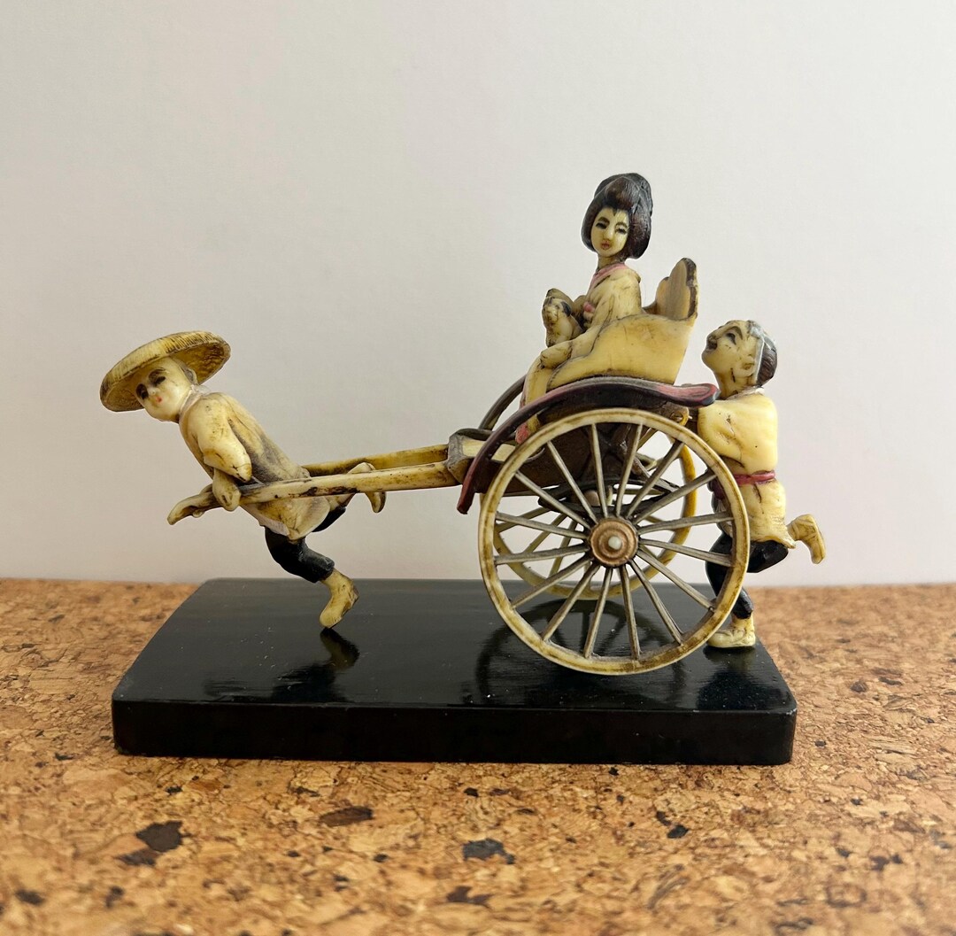 Japan Vintage Celluloid Figurine Woman in Rickshaw - Etsy