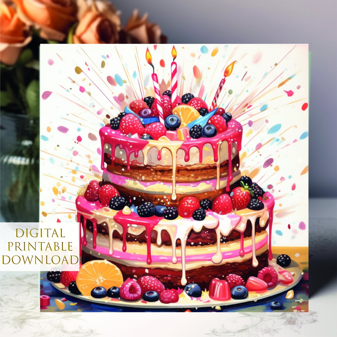 Printable Card Cake Party Gateau Digital Download Card - Etsy