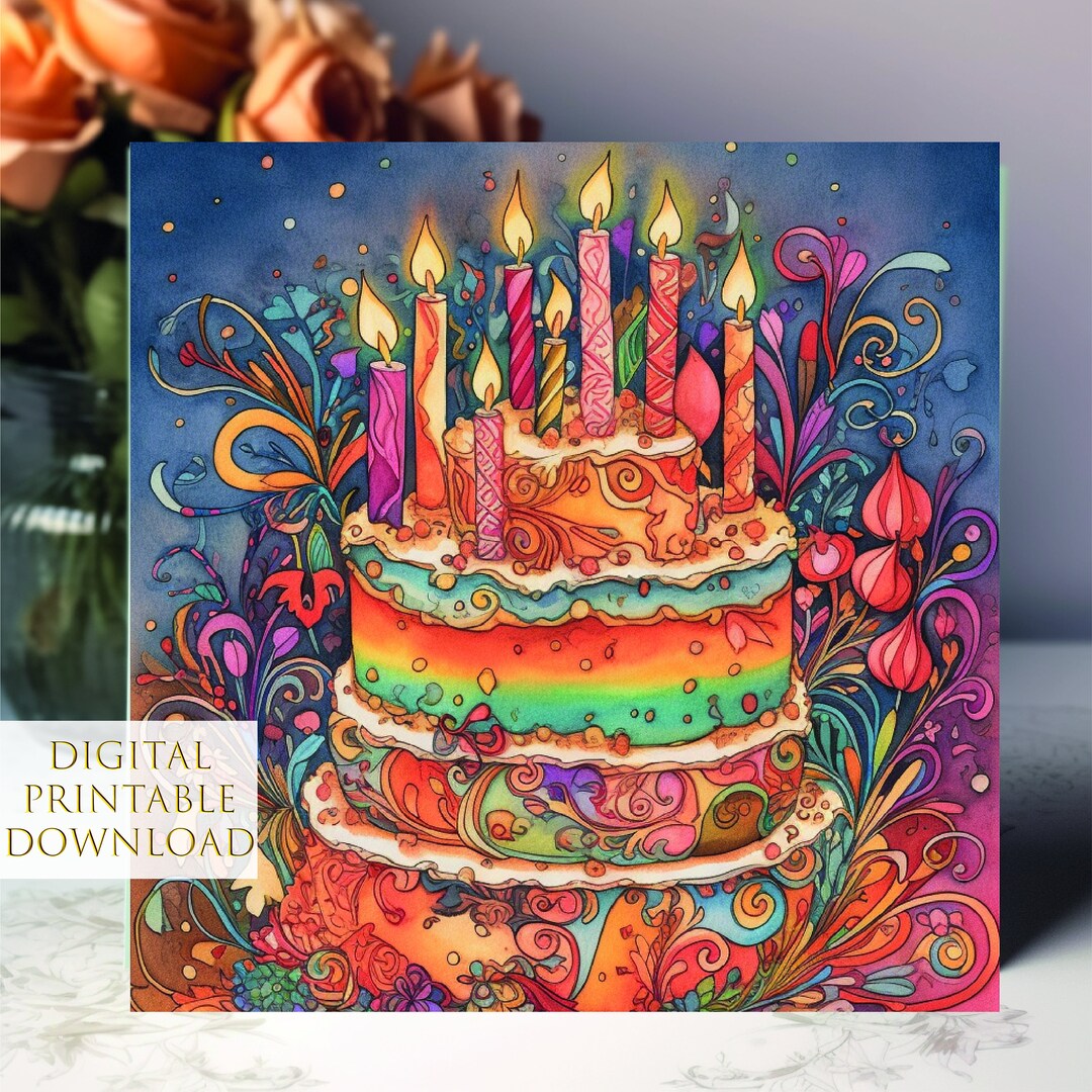 Printable Card Cake Party Gateau Digital Download Card - Etsy